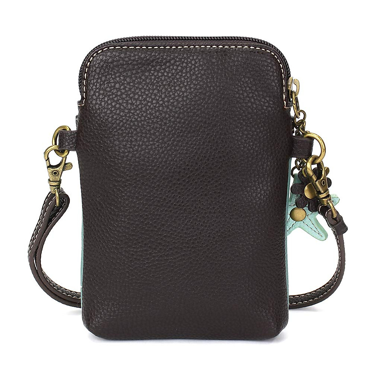 CHALA Cell Phone Crossbody Purse-Women PU Leather/Canvas Multicolor Handbag with Adjustable Strap - Sand Dollar - teal