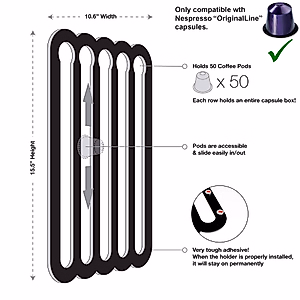 Demi's Home Adhesive Coffee Pod Holder for Nespresso Original Capsules (Measure Before Purchase) - Suitable to be Mounted Inside/Under the Cabinet or on the Wall (Black)