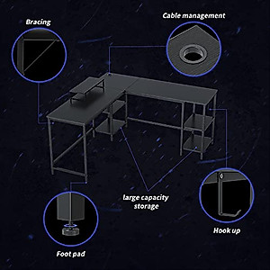 CubiCubi L Shaped Desk with Storage, 94.8 Inch Reversible Corner Computer Desk or 2 Person Long Table Desk, Home Office Large Gaming Writing Storage Workstation with Monitor Stand, Black