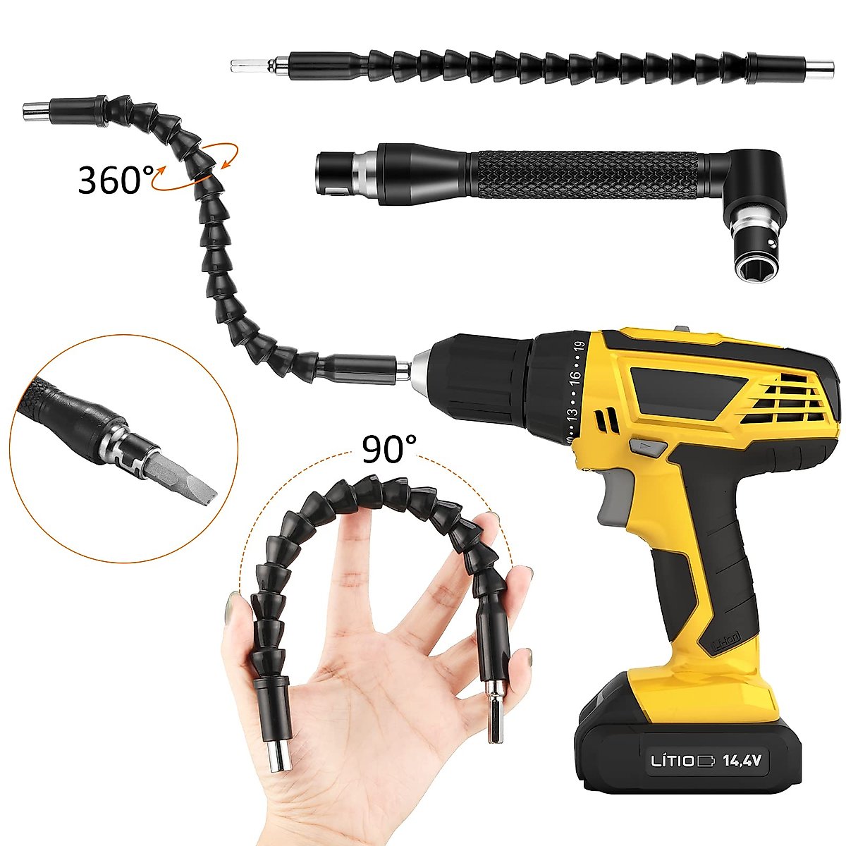 31 Pcs Flexible Drill Bit Extension Set Drill Bit Extension Kit, Include 1/4 3/8 1/2 Inch Hex Socket Adapter Socket Bendable Magnetic Drill Extender Universal Drill Bit Extension Screwdriver