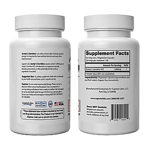 Superior Labs | Acetyl L-Carnitine 1000mg | 200 caps | Maximum Absorption | Pure Vegetable Capsules | Zero Synthetic Additives | Superior Absorption