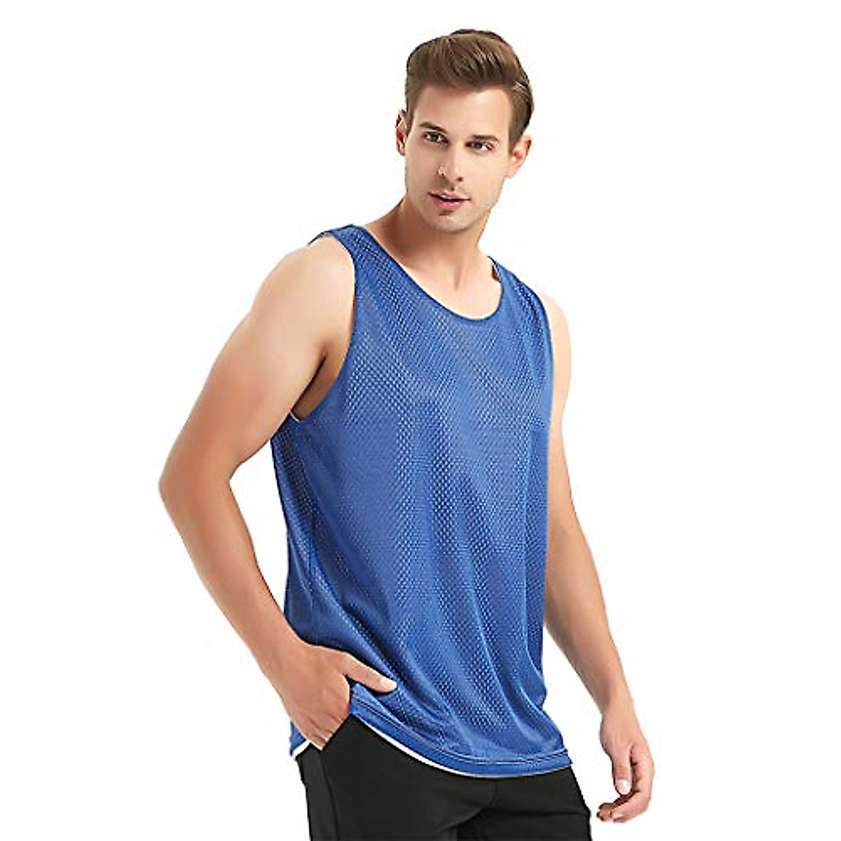 TOPTIE Custom Reversible Basketball Jersey (Double Sides Name/Number) Mesh Tank Top Scrimmage Jersey-Blue/White-L