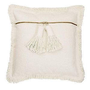 Mud Pie Natural DHURRIE Pillow, 20" x 20", White