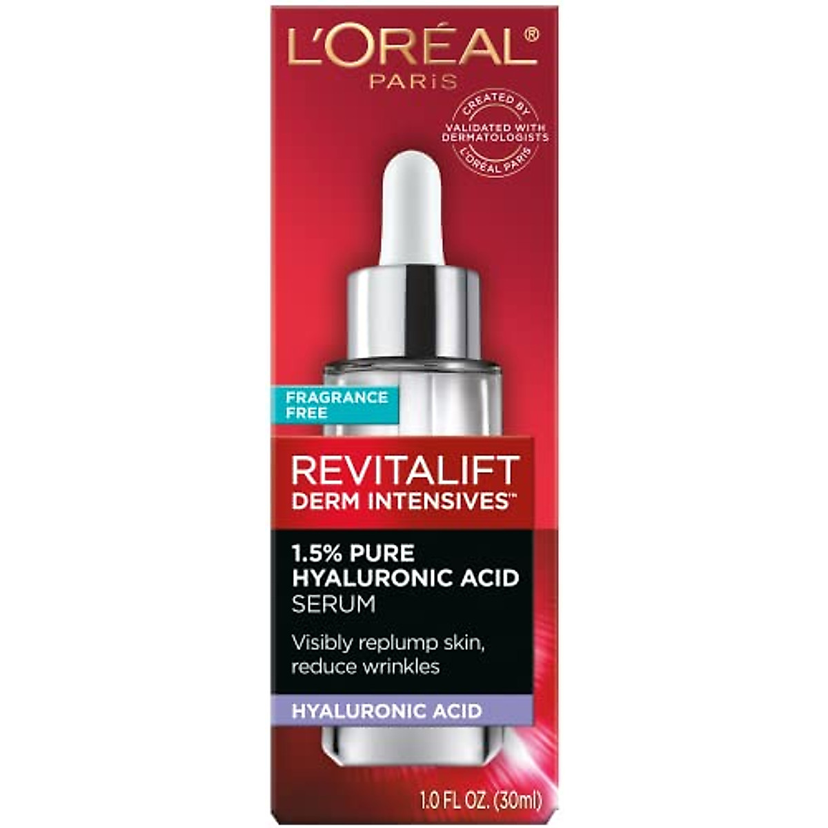 L'Oreal Paris Revitalift 1.5% Pure Hyaluronic Acid Face Serum, to Hydrate, Visibly Plump Skin, & Reduce Wrinkles, Fragrance Free 1 oz