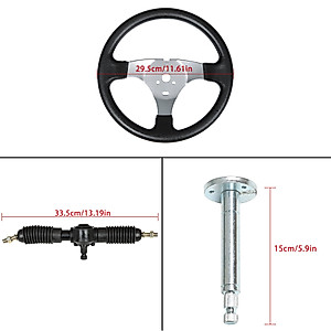 300mm Steering Wheel Steel Kit Gear Rack Pinion Adjustable Shaft Set Replacement for 110cc Go Kart