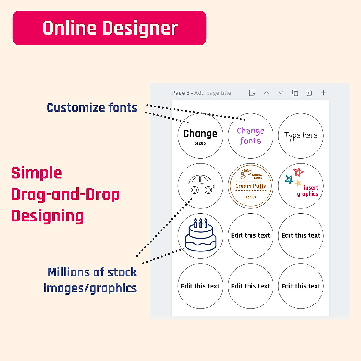 1" Round Matte White Sticker Label, Laser/Inkjet Printing - Letter Size, 30 Sheets