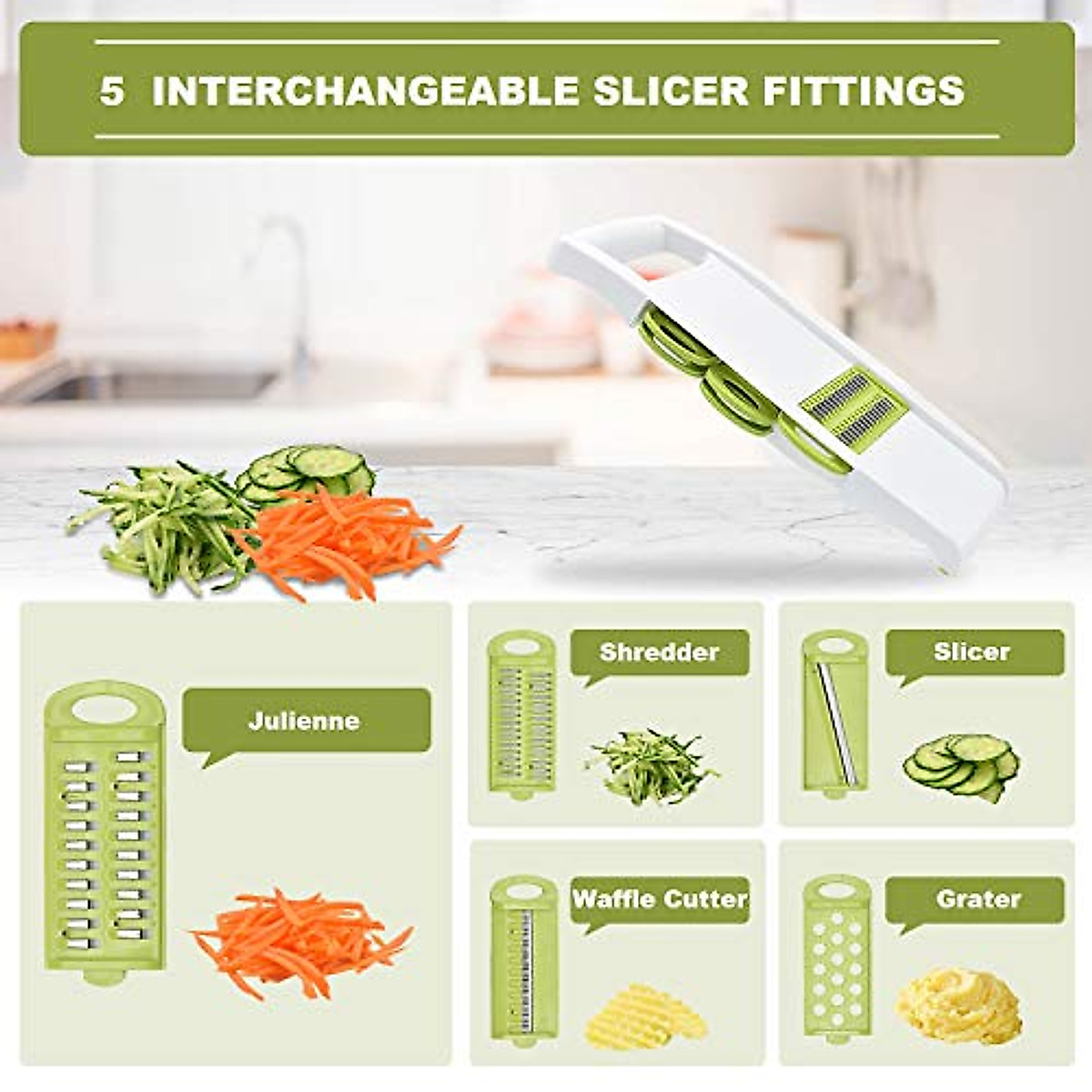 NACOLUS 5 in 1 Mandoline Slicer Vegetable Slicer Mandolin Multi Blade Potato Veggie Slicer Vegetable Cutter Julienne Shredder Potato Slicer