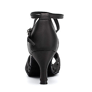 Dress First Ballroom Dance Shoes Women Latin Salsa Bachata Shoes Suede Sole Wedding Performance Dance Shoes 2.76'' Heel Black