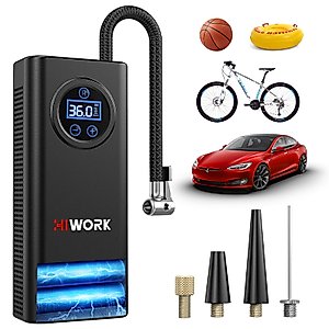 HIWORK Air Compressor, Tire Inflator Portable Air Pump 150 PSI for Car Tires Bikes Balls Balloons and Other Inflatables with Digital Gauge Cordless Electric Inflator Rechargeable 4000 mAh Battery