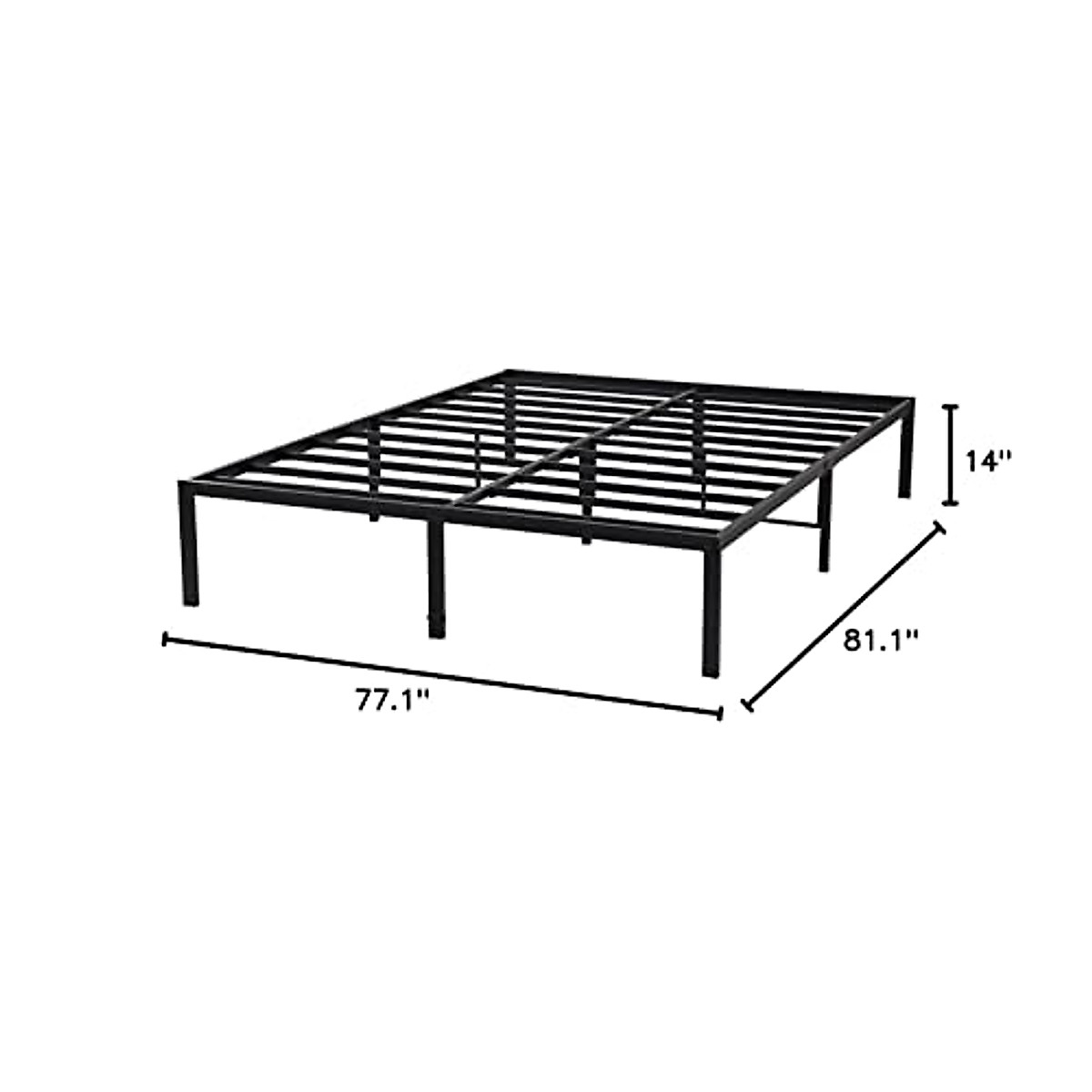 Sleeplace 14 Inch Heavy Duty Steel Slat Bed Frame/Non-Slip/Under-Bed Storage/No Box Spring Needed/No Squeaking/Bedroom Basic/Modern, Black, King