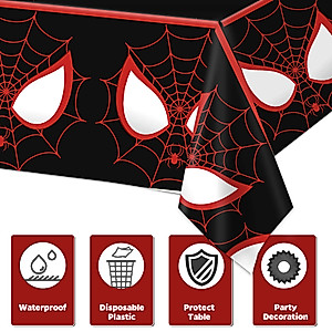 QICI 3PCS Black Spider Birthday Party Tablecloth 51.2 x 86.6 inch, Plastic Tablecloth Spider Party Table Cover for Kids Birthday Party Supplies Decorations