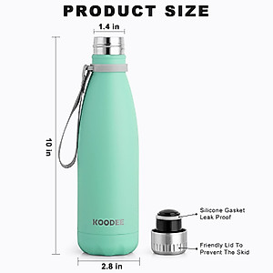 koodee Water Bottle 17 oz Stainless Steel Double Wall Vacuum Insulated Sports Water Bottle Leak-Proof Cola Shape Travel Water Flask (Aquamarine Blue)