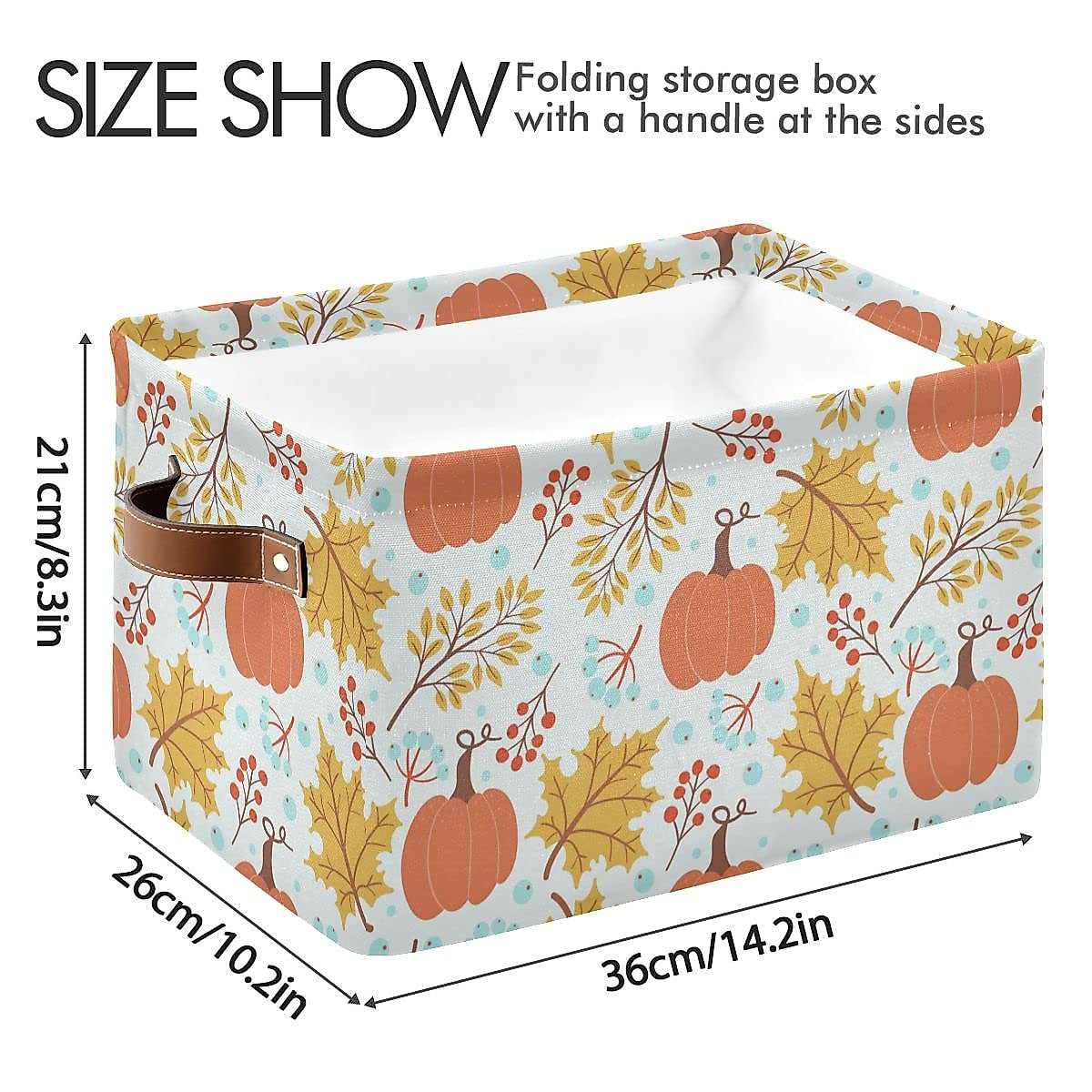 Fall Pumpkin Storage Basket Fabric Storage Bin Laundry Baskets Autumn Maple Leaves Foldable Storage Boxes Organizer Bag for Baby Cloth Dog Toy Book Storage Cubes Shelf Closet Basket 16×12×8 Inches