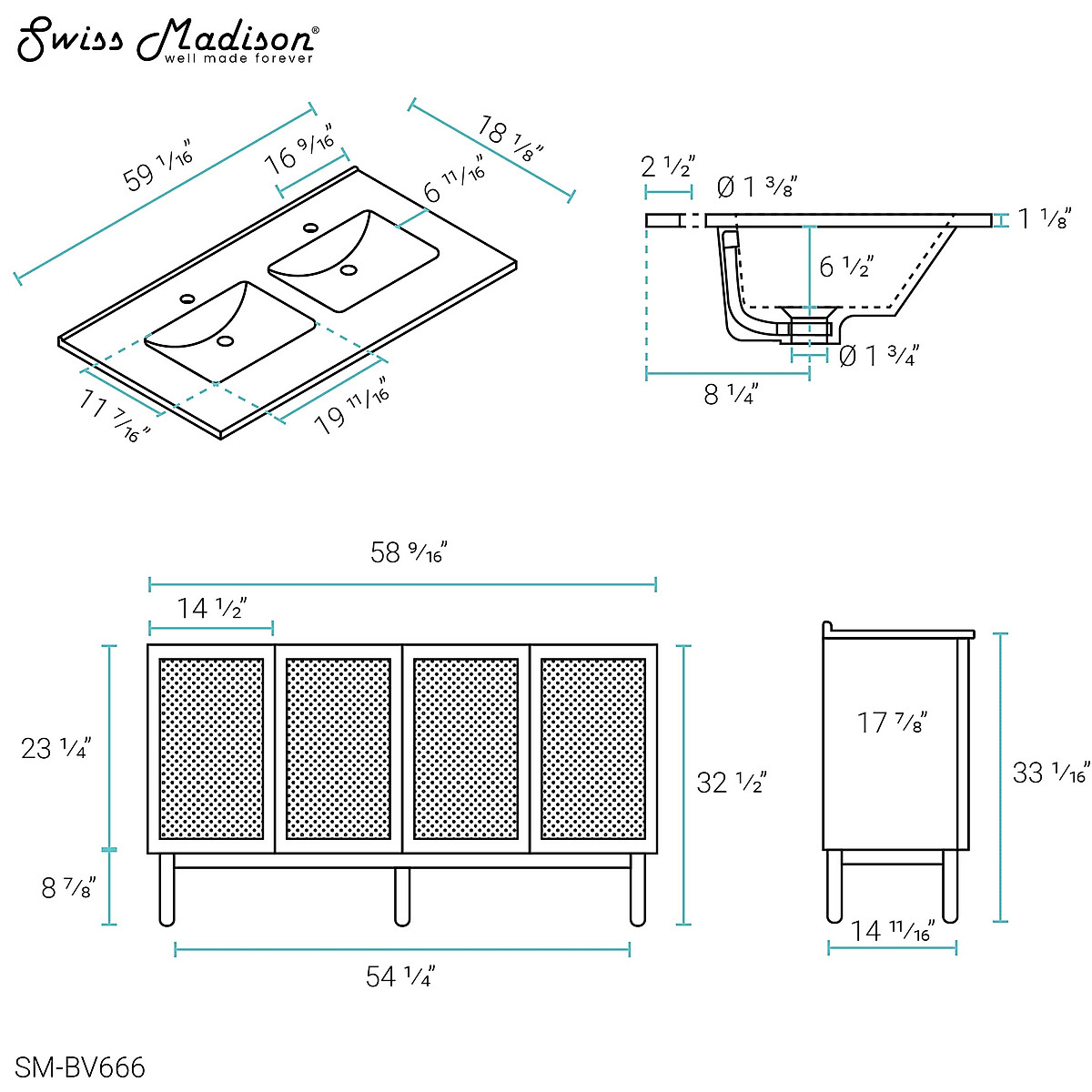 Swiss Madison - well made forever SM-BV666 Classe Bathroom Vanity, 60 Inch, Oak