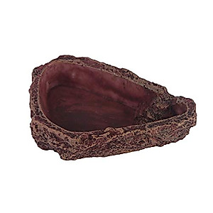 balacoo Reptile Water Bowl Resin Food Water Feeding Basin Dish Artificial Tree Trunk Ramp Bowl for Lizard Frog Snake Gecko