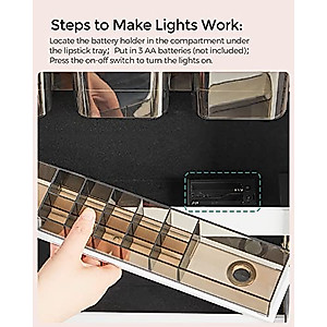 SONGMICS Mirror Jewelry Cabinet Armoire Organizer, Wall or Door Mount Storage Cabinet with Full-Length Frameless Lighted Mirror, Built-in Makeup Mirror, 2 Drawers, Lockable, White UJJC013W01