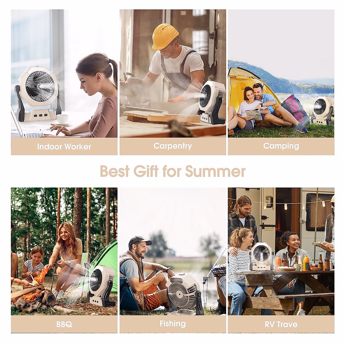 Ausic Portable Misting fan, 10000mAh USB Rechargeable Battery Powered Fan with Mister, 8-Inch Cooling Mist Fan with 250mL Water Tank & LED Lantern, for Home Desk, Camping, Outdoor&Indoor Use