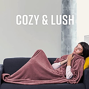 CANDY CANE Premium Wearable Blanket 70"x50" with Three Holes - Super Soft, Lightweight, Microplush, Cozy and Functional Throw Blanket for Adult, Women and Men (Sunset Pink)