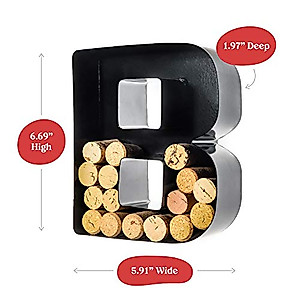 will's Wine Cork Holder - Metal Monogram Letter (B), Black, Small | Wine Lover Gifts, Housewarming, Engagement & Bridal Shower Gifts | Personalized Wall Art | Home Décor