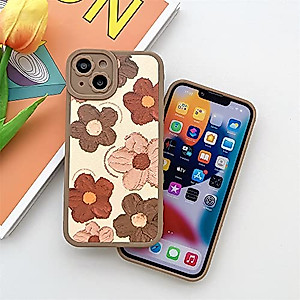 Cute Side Frame Flower Design Phone Case for Apple iPhone 14 Cover Fashion Silicone Protective Cases for Women Girls Compatible with iPhone 14 - Brown