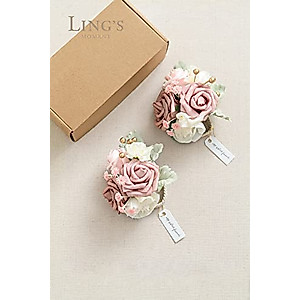 Ling's Moment Dusty Rose Wrist Corsages for Wedding(Set of 2), Corsages for Prom, Mother of Bride and Groom, Prom Flowers