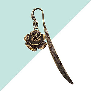 Amosfun 2pcs Retro Book Mark Vintage Metal Rose Bookmark Document Label Wedding Party Favor Gifts(Golden)