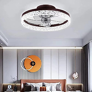 CHITBIT 19.7" Ceiling Fan With Lights Remote Control,Dimmable Enclose Bladeless Ceiling Fan,Multi Speed and Timing indoor Modern flush mount Low Profile fan Brown
