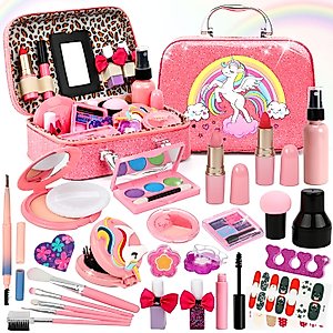 Kids Makeup Kit for Girls, Real Washable Makeup Toy for Little Girl Princess Play Make Up Birthday Gift Toy for Toddler Kid Girls Children Age 4 5 6 7 8 9 10 Year Old