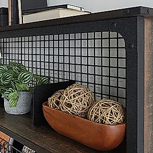 Sauder Steel River Industrial Desktop Hutch in Carbon Oak, Carbon Oak Finish