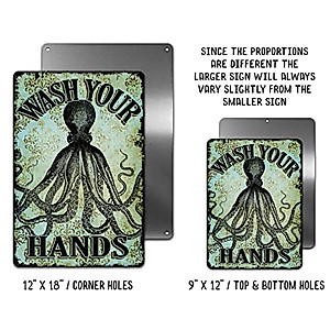 Octopus Wash Your Hands Bathroom Wall Metal Sign