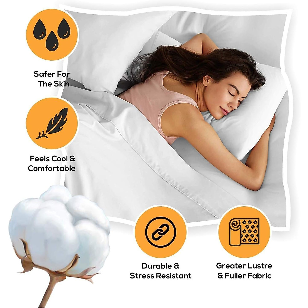 100% Egyptian Cotton Bed Sheets - 1000 Thread Count 4-Piece White Queen Sheets Set, Long Staple Cotton Bedding Sheets, Sateen Weave, Luxury Hotel Sheets, Fits Mattress Upto 18'' Deep Pocket