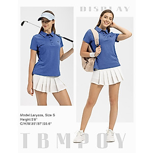 TBMPOY Women's Golf Polo T Shirts Lightweight Moisture Wicking Short Sleeve Shirt Quick Dry 4-Button Dark Blue M