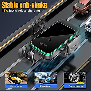 15W Fast Wireless Car Charger Mount Dual Coil - Auto Alignment Clamping Wireless Car Phone Charger, Dashboard Windshield Wireless Charging Car Holder for iPhone15/14/13/12/Pro Max/Samsung Galaxy