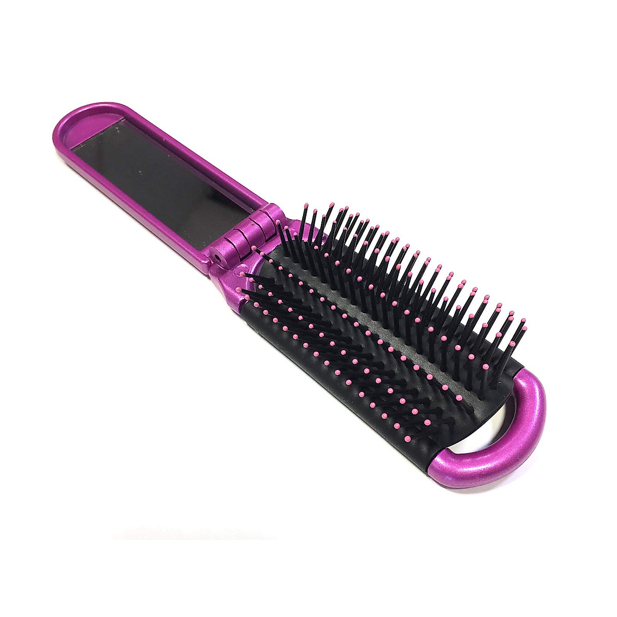 ALAZCO 2 Assorted Colors Folding Hair Brush With Mirror Compact Pocket Size Travel Car Gym Bag Purse Locker Swimming Camping Sleepover Gift and more