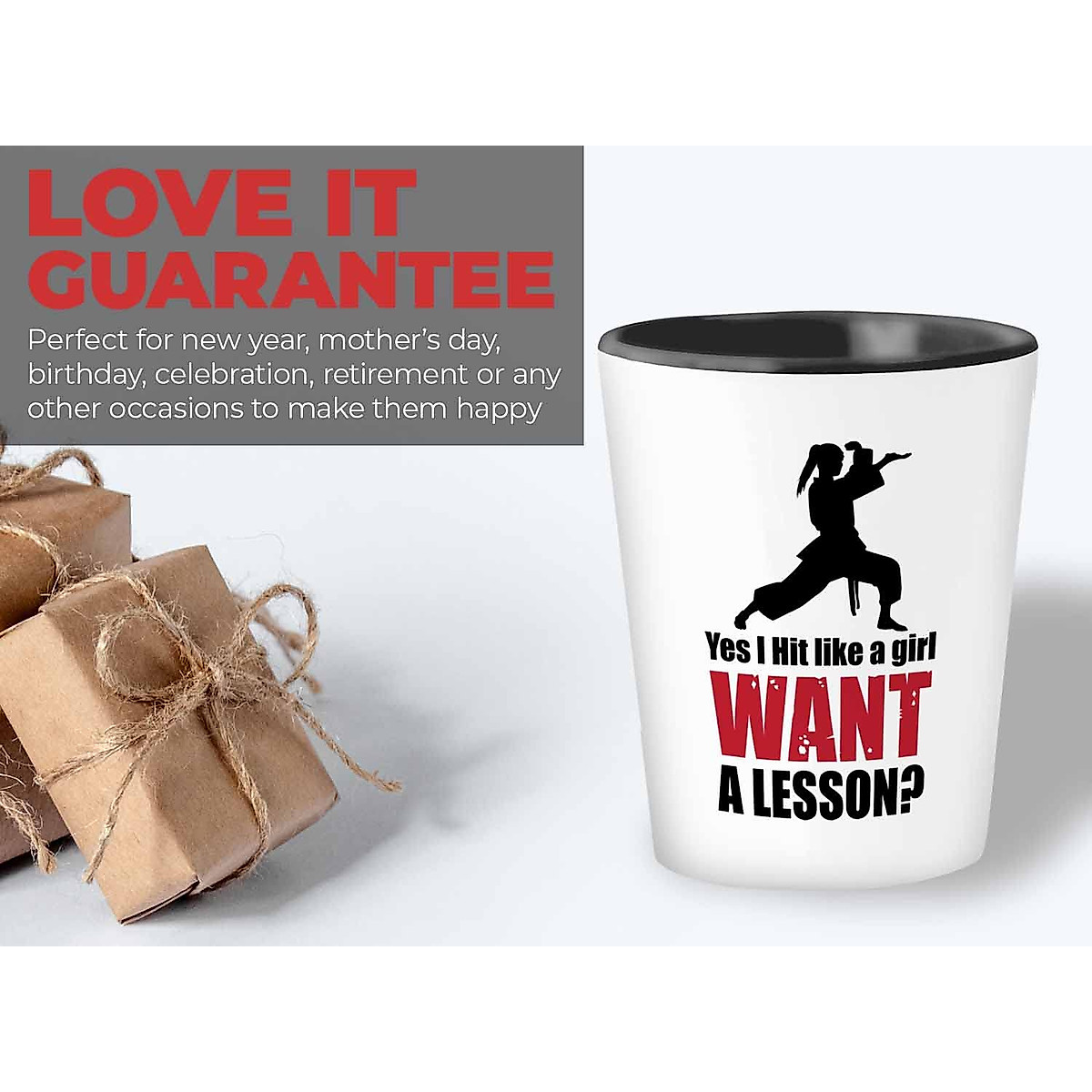 Bubble Hugs Martial Arts Shot Glass 1.5oz - A Girl Want Lesson - Self Defense Taekwondo Fans Jiu Jitsu Trainer Sport Instructor Optimistic Boxing Sportbella Kick Fighting