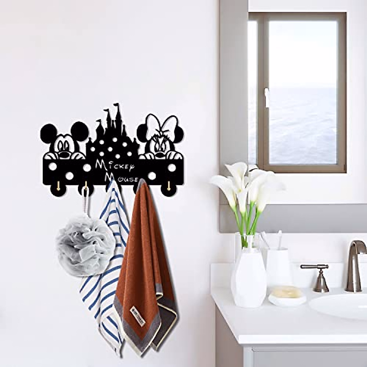 Mickey Mouse Disney Key Hooks,Door Hooks Self-Adhesive Key Holder for Wall Entryway, Kitchen,5 Hook Black Heavty Duty 6lb (Mickey Mouse)