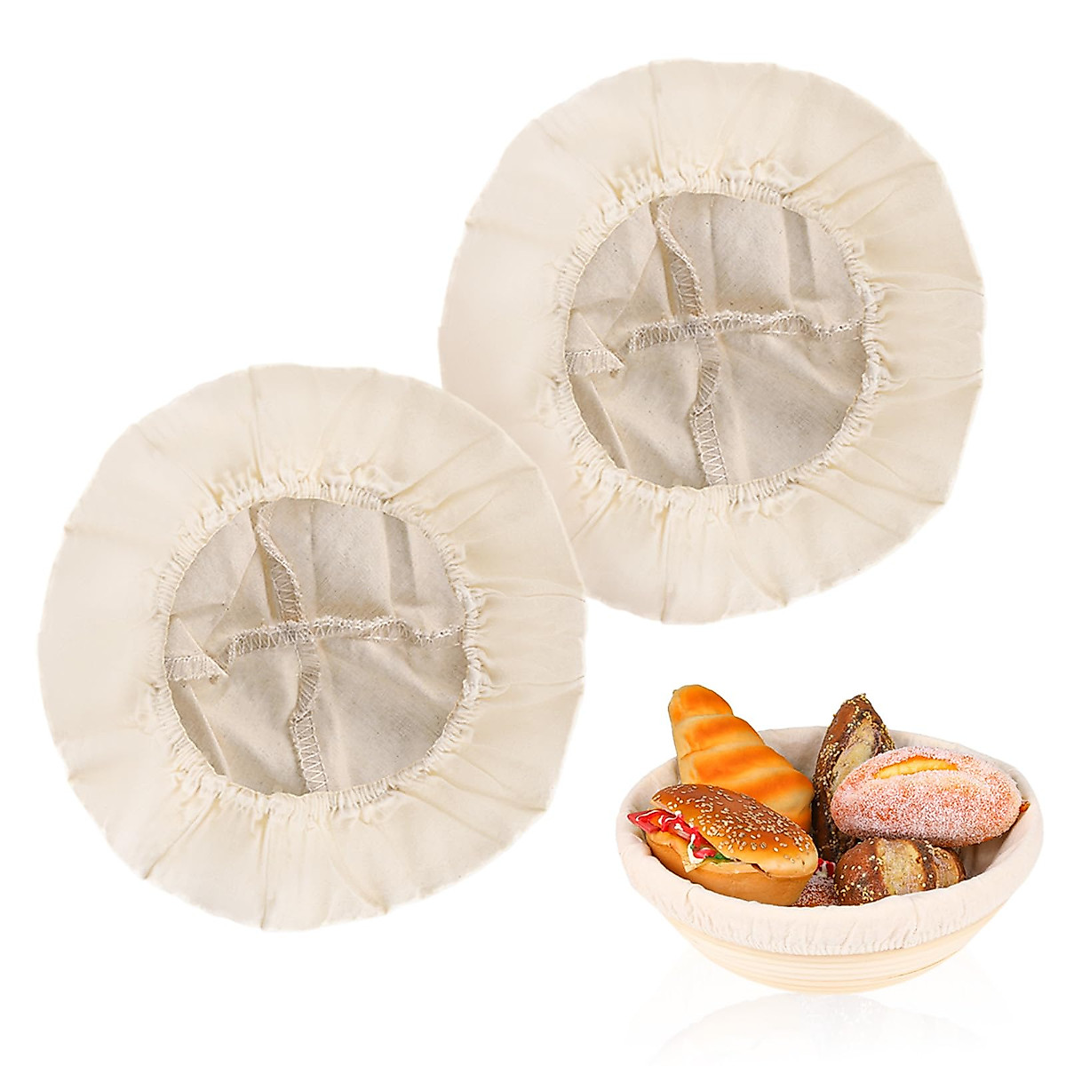 2 Pcs Bread Proofing Basket Cloth Liner Baking Dough Basket Cover Natural Rattan Banneton Proofing Cloth for Bakery Home Baking, about 10 inch