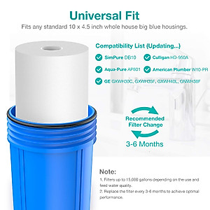 SimPure 10" x 4.5" 5-Micron Sediment and Carbon Water Filter Combo Fitting Most Standard 10-Inch Whole House Water Systems