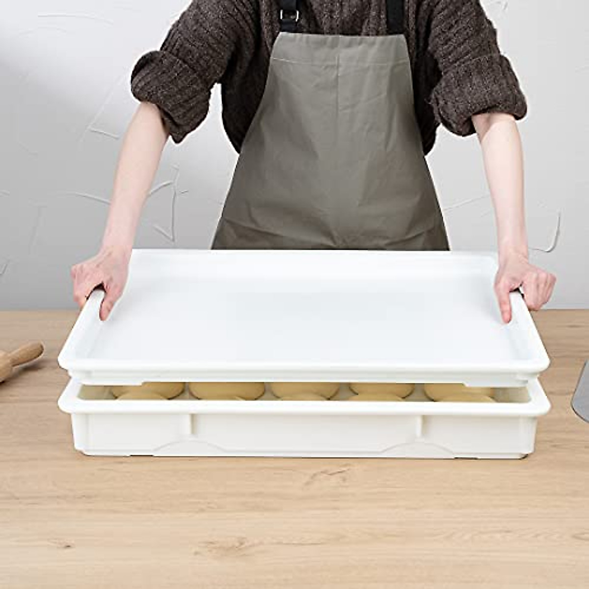 LID ONLY: Lid For Proofing Box, 1 Rectangle Lid For Dough Box - Stackable, Dishwashable, White Plastic Lid For Pizza Dough Box, Durable, Proofing Box Sold Separately - Restaurantware