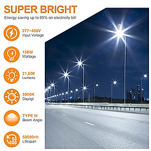 ADUB 480V 150W LED Parking Lot Light 21,000LM, UL Listed LED Shoebox Pole Light 5000K, LED Linear High Bay Light 150W 22500LM, 15.6''