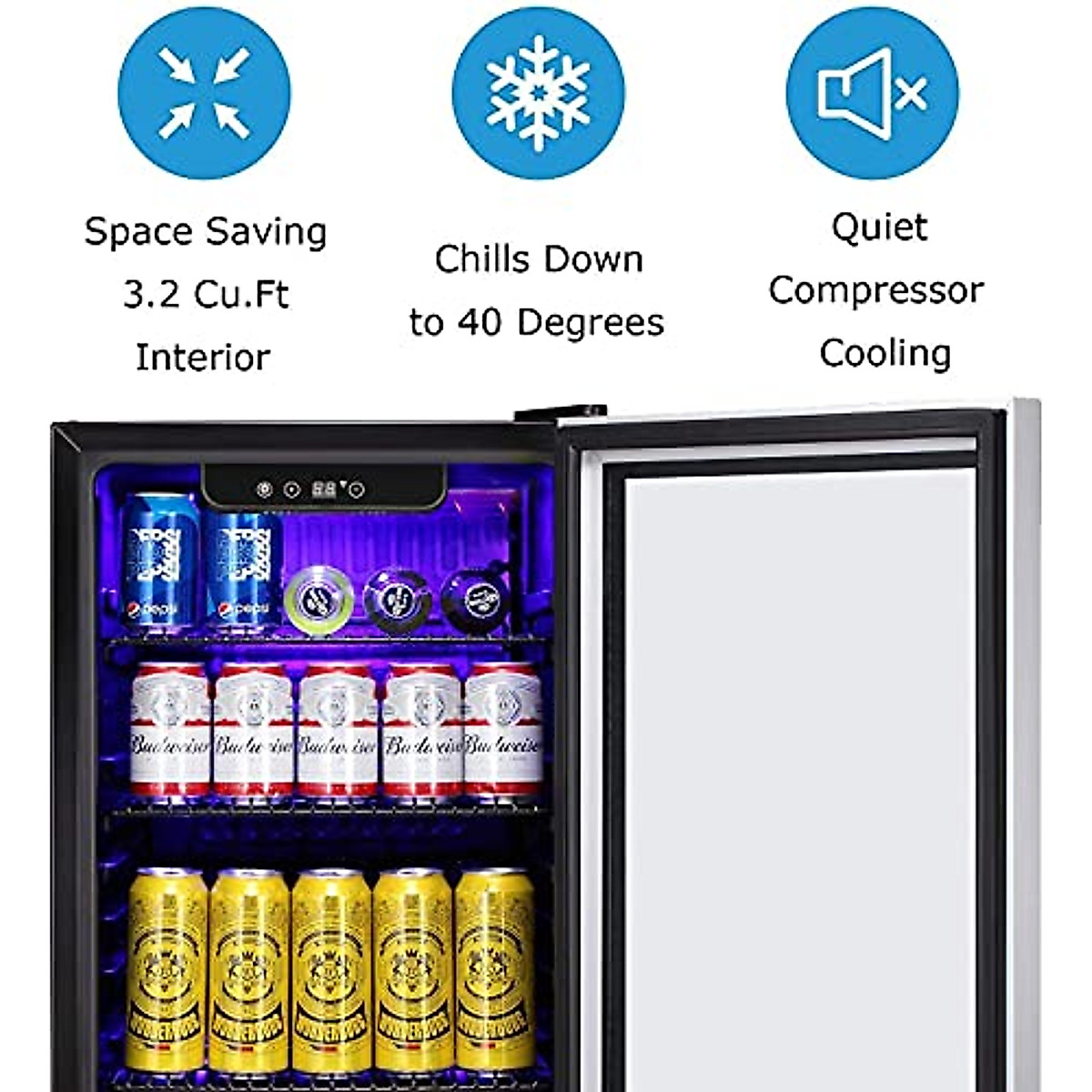 Antarctic Star Beverage Refrigerator -120 Can Mini Fridge for Soda Beer or wine, Small Drink Dispenser, For Office or Bar with Adjustable Removable Shelves, Black, 3.2 Cu.Ft.