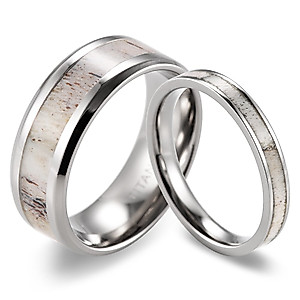 SHARDON Titanium Ring Set with Deer Antler Inlay Men Size 13 and Women Size 7.5