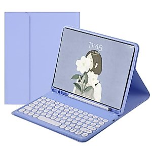 HENGHUI iPad Mini 6th Generation 2021 8.3 inch Keyboard Case Cute Round Key Color Keyboard Wireless Detachable BT Keyboard Cover with Pencil Holder for Mini 6 (Mini6, Purple)