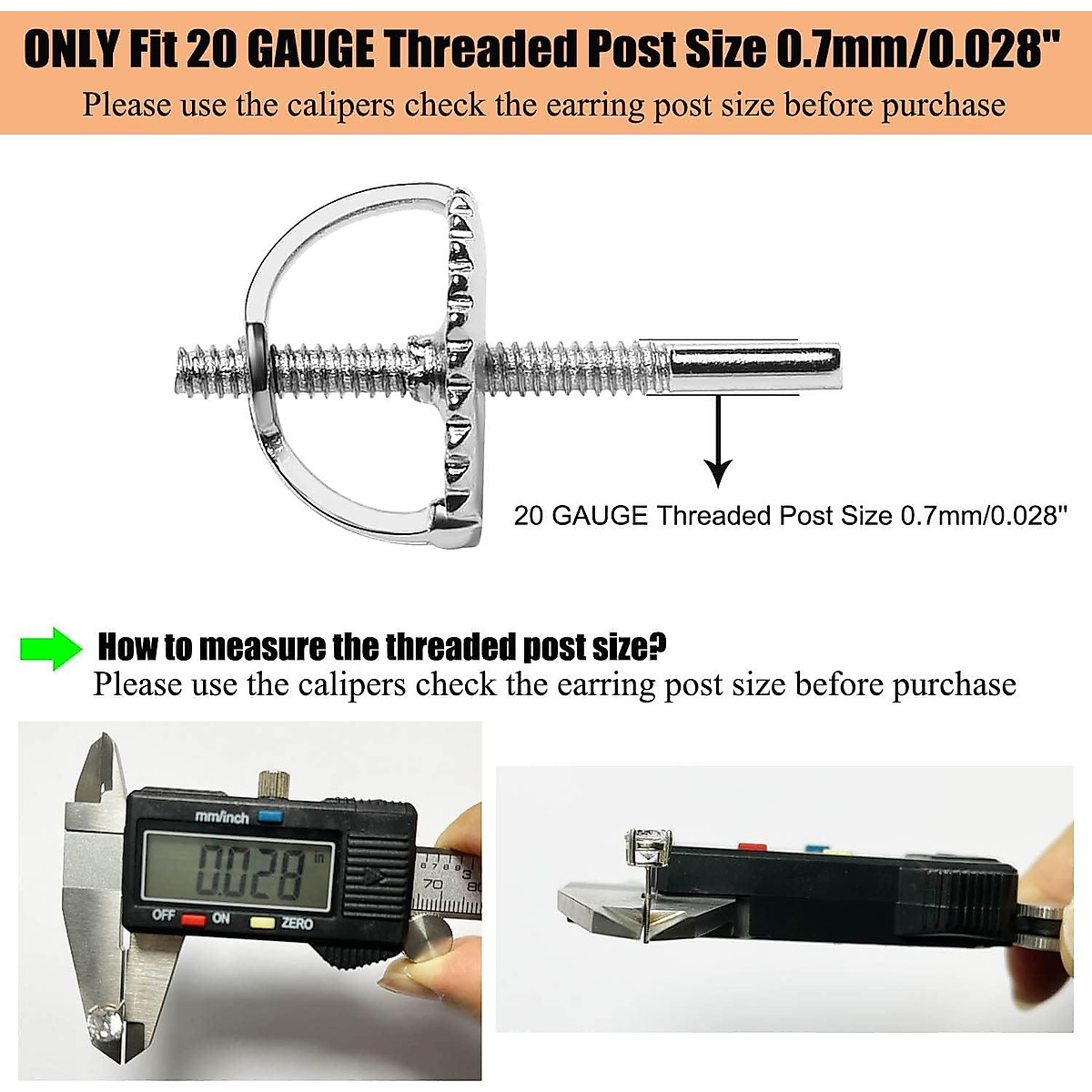 DELECOE 2 Pairs Gold Screw Earring Backs,14K Gold Plated Sterling Silver Screw on Earring Backs Replacements for Diamond Earring Studs, Hypoallergenic Secure ScrewBacks for Threaded Post .032"