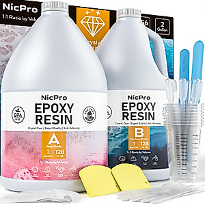 Nicpro 2 Gallon Crystal Clear Epoxy Resin Kit, High Gloss & Bubbles Free Art Resin Supplies for Coating and Casting, Craft DIY, Wood, Table Top, Bar Top, Molds, River Tables with Cups, Sticks, Gloves