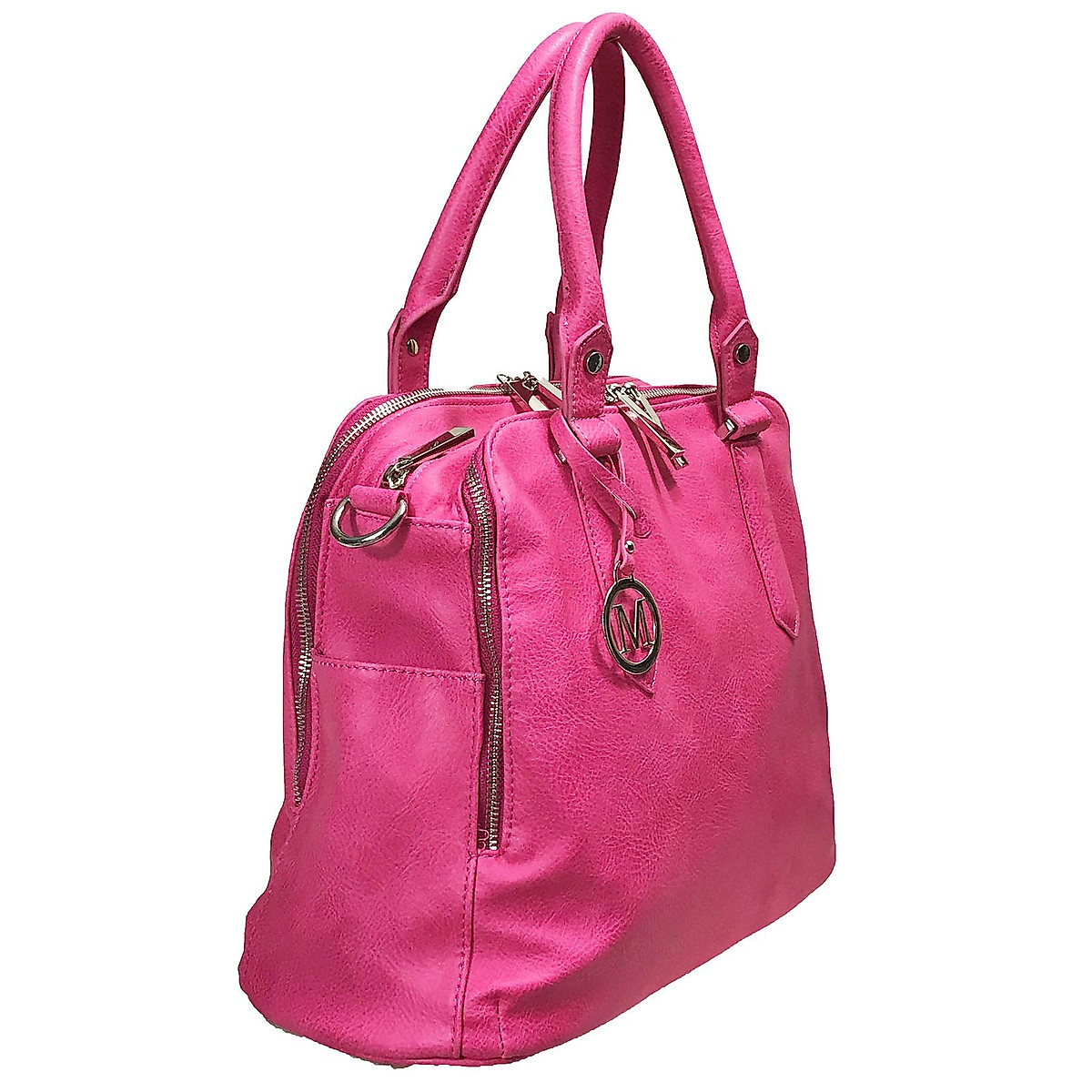 Zzfab Leatherette Triple Compartments Satchel Purse and Wallet Set (Hot Pink)