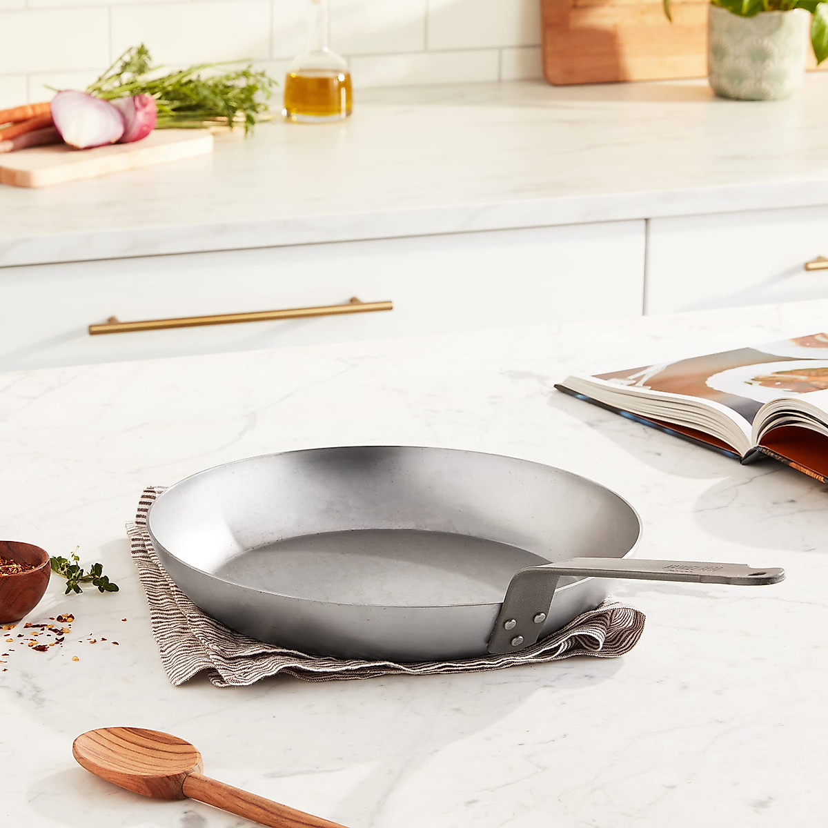 Mauviel M'Steel Black Carbon Natural Nonstick Frying Pan With Iron Handle, 11-in, Suitable For All Cooking Surfaces