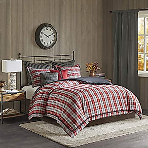 Woolrich Rustic Lodge Cabin Comforter Set- Down Alternative Warm Bedding and Matching Shams King Williamsport, Red Plaid, 4 Piece