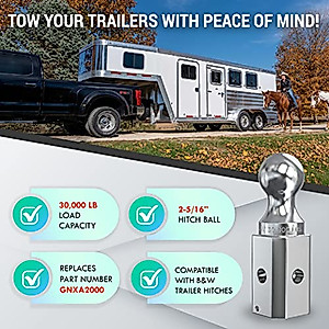 LATCH.IT Replacement Gooseneck Ball Hitch | 2-5/16” Gooseneck Tow-Hitch Ball | 30,000lbs Load Capacity | Ball Gooseneck Replacement Compatible with B&W Trailer Hitches Part Number GNXA2000