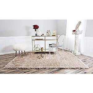 Unique Loom Opulence Shag Collection Plush, Lustrous, Solid, Modern Area Rug, 9' 0" x 12' 0", Blonde